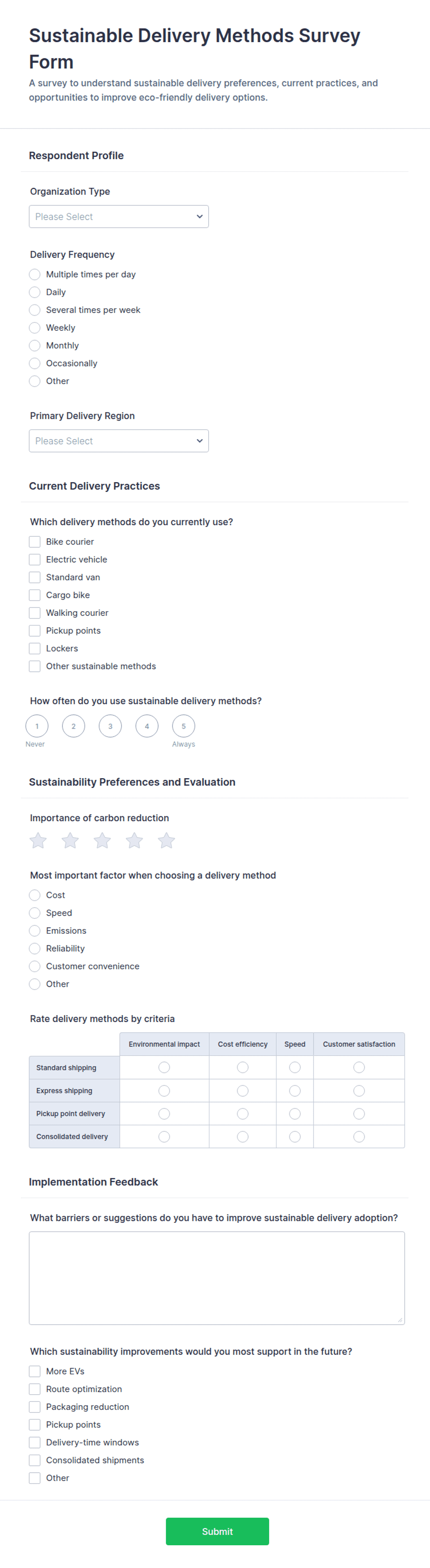Sustainable Delivery Methods Survey Form Template | Jotform
