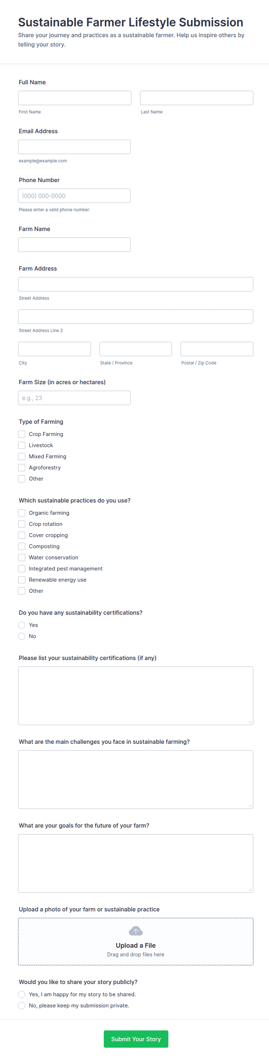 Sustainable Farmer Lifestyle Submission Form Template | Jotform