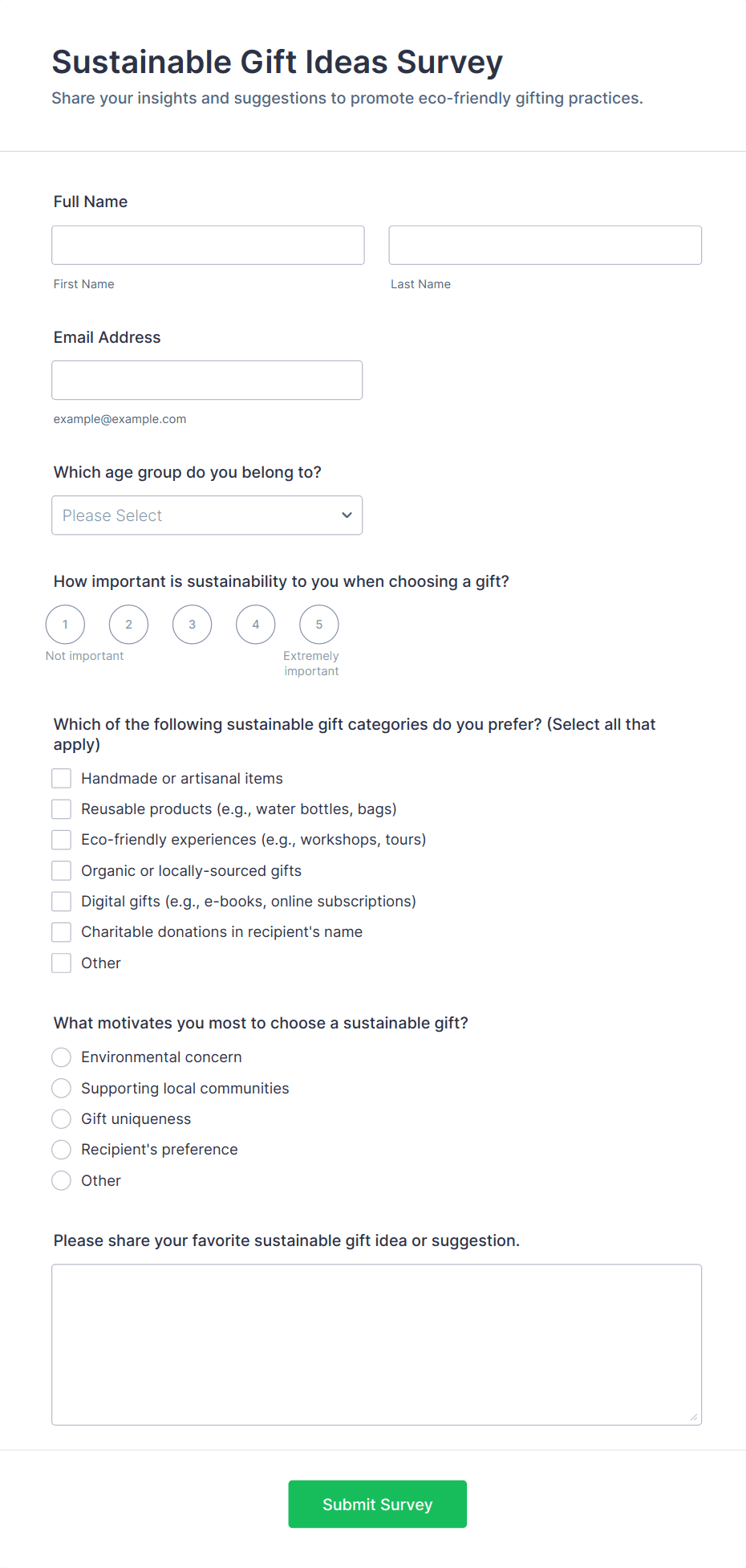 Sustainable Gift Ideas Survey Form Template | Jotform