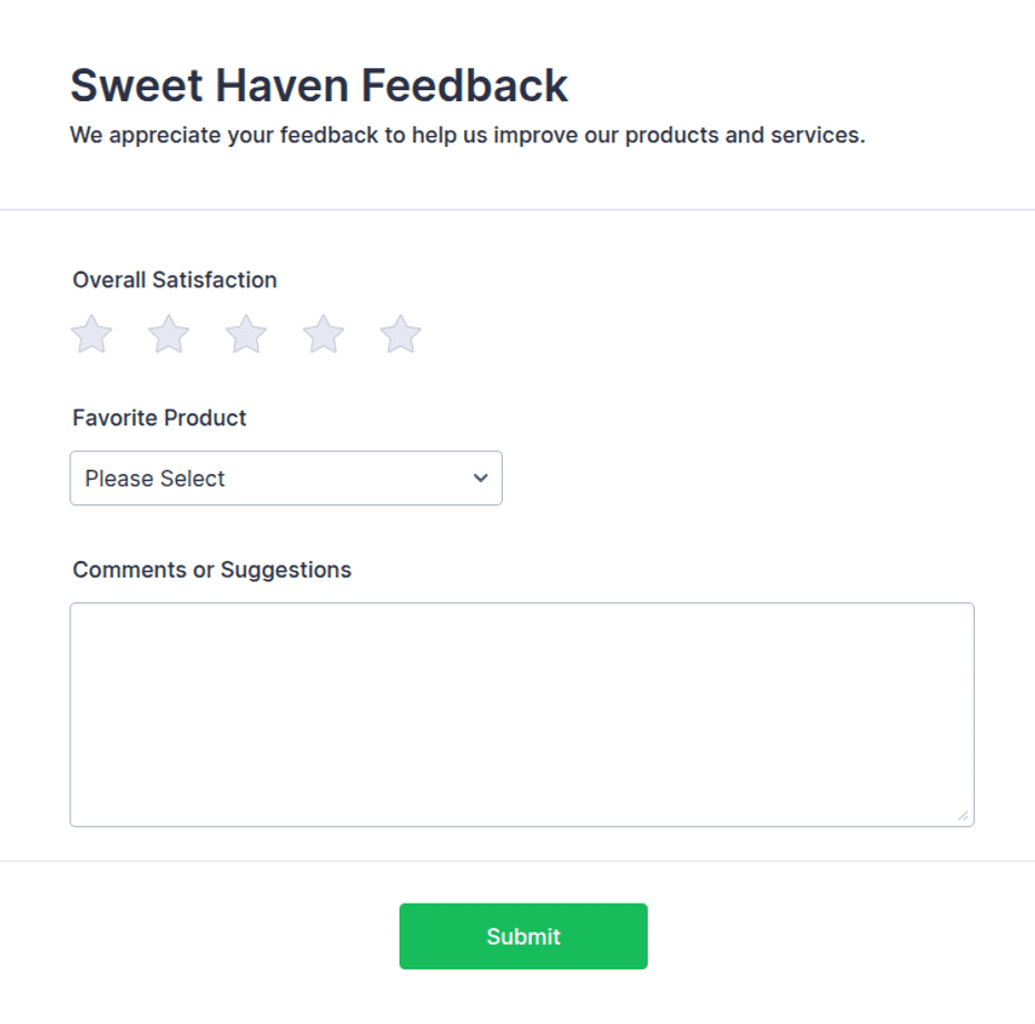 Sweet Haven Feedback Form Template | Jotform