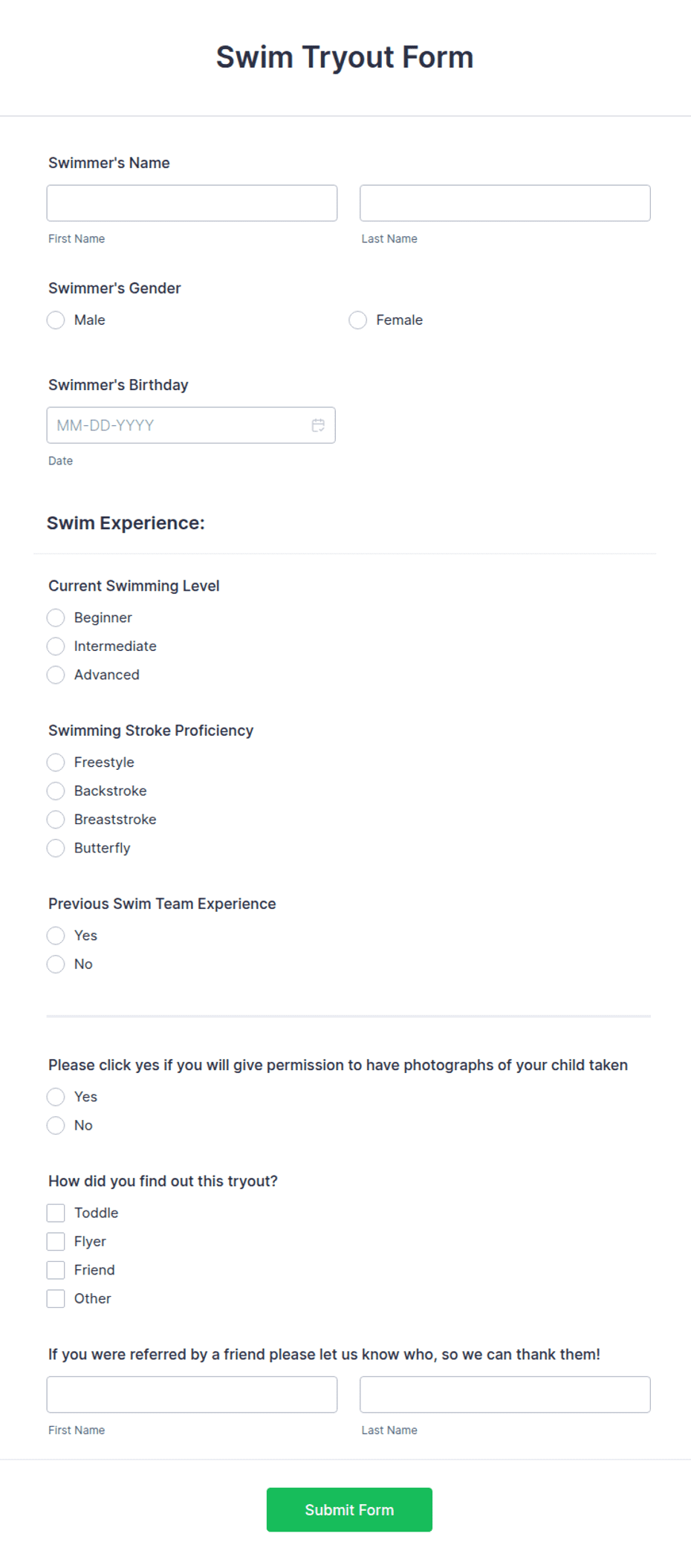 Swim Tryout Form Template | Jotform