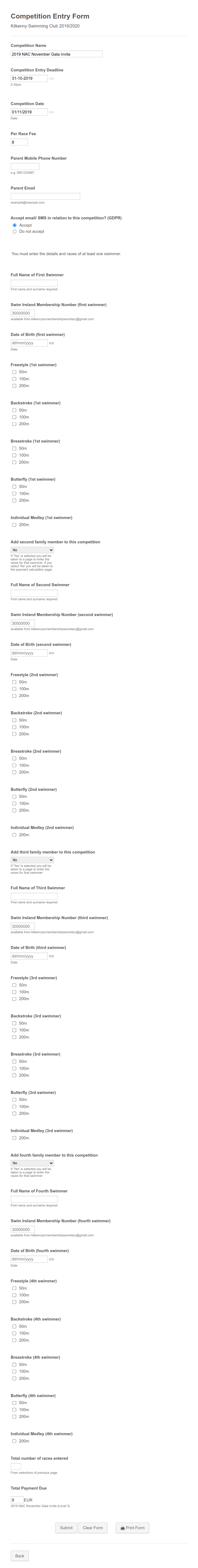 Swimming Competition Entry Form Template | Jotform