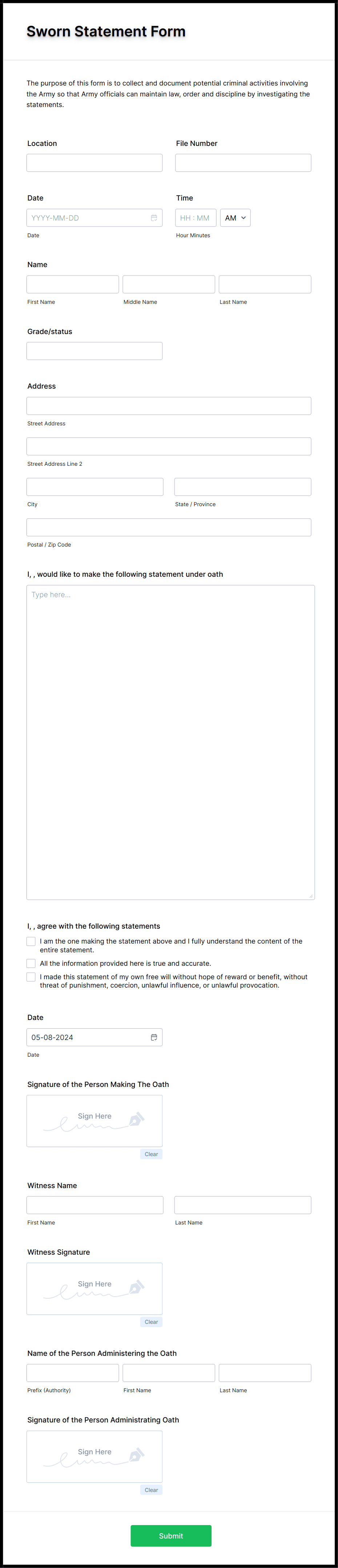 Sworn Statement Form Template | Jotform