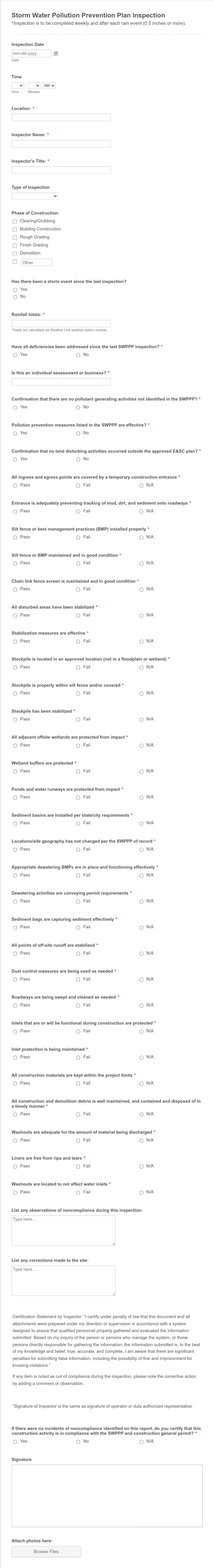 SWPPP Inspection Form Template | Jotform