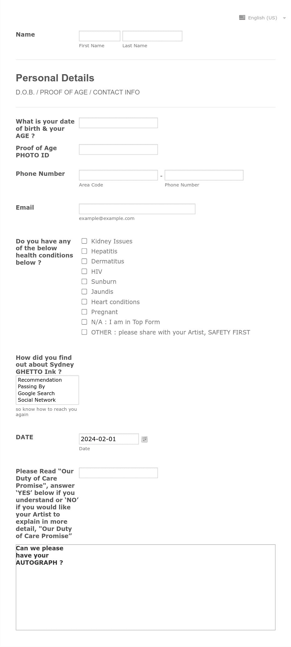 SYD.Ghetto.INK Client CONSENT Form Template | Jotform