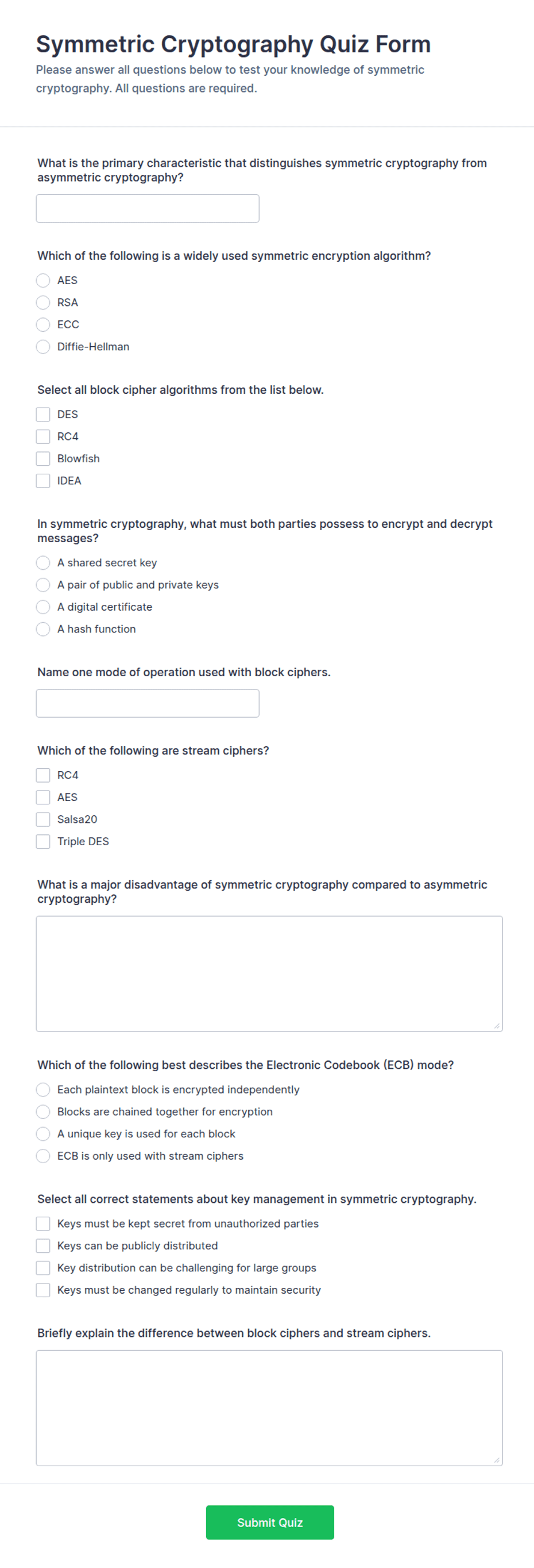 Symmetric Cryptography Quiz Form Template | Jotform