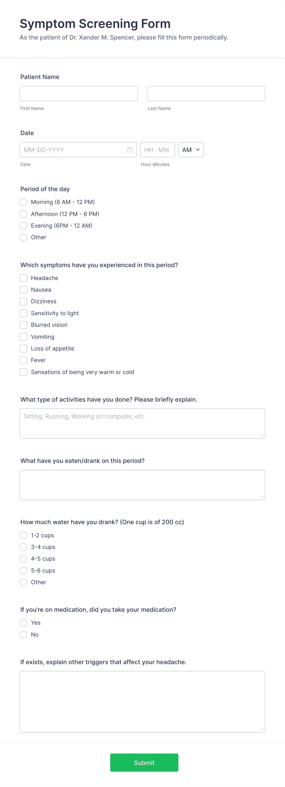Symptom Screening Form Template | Jotform