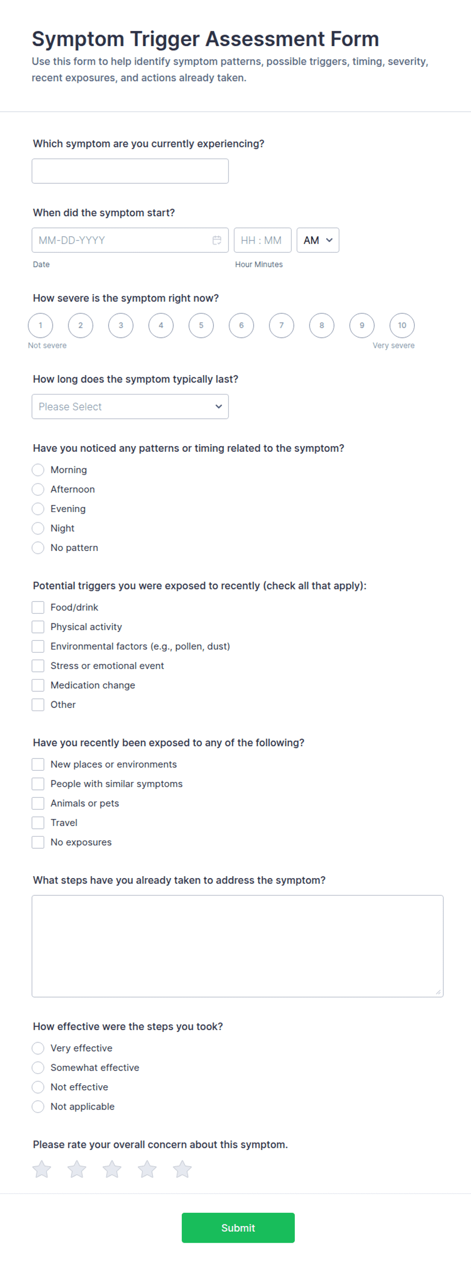 Symptom Trigger Assessment Form Template | Jotform