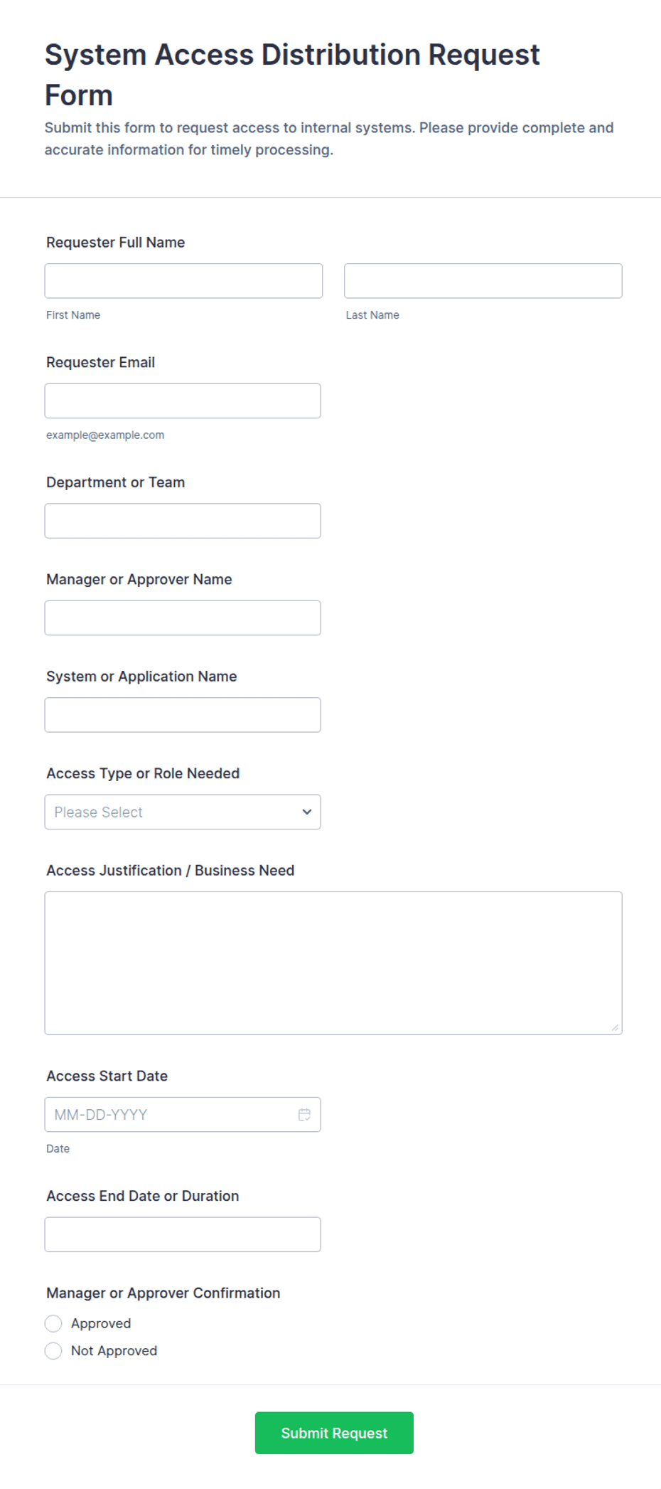 System Access Distribution Request Form Template | Jotform