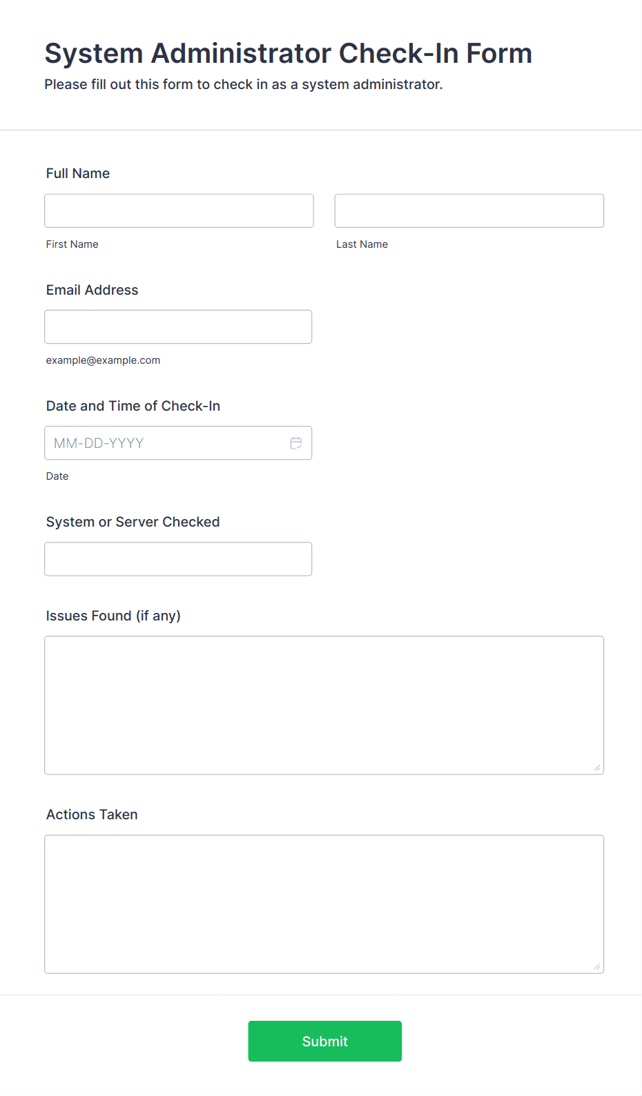 System Administrator Check-In Form Template | Jotform