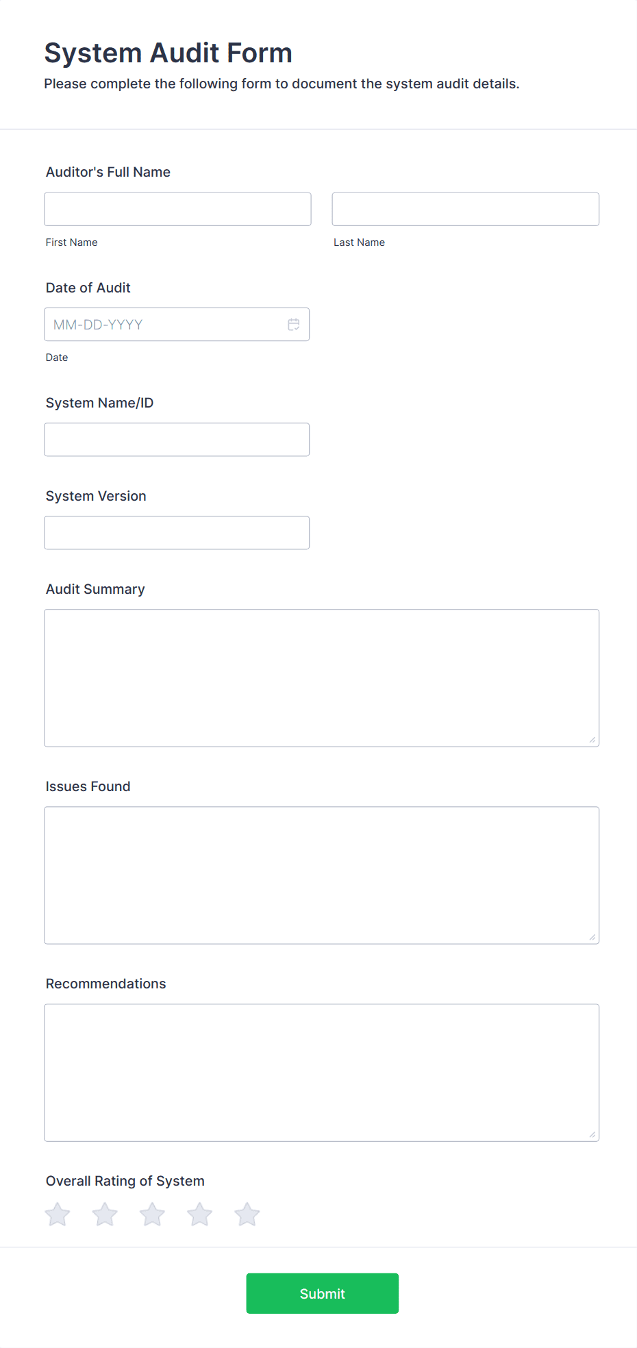 System Audit Form Template | Jotform