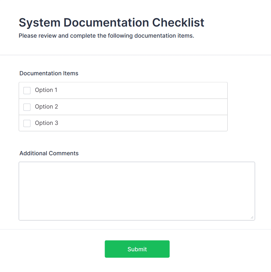 System Documentation Checklist Form Template | Jotform