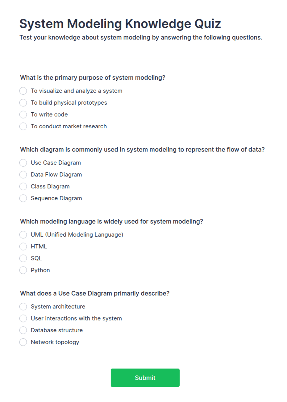 System Modeling Knowledge Quiz Form Template | Jotform