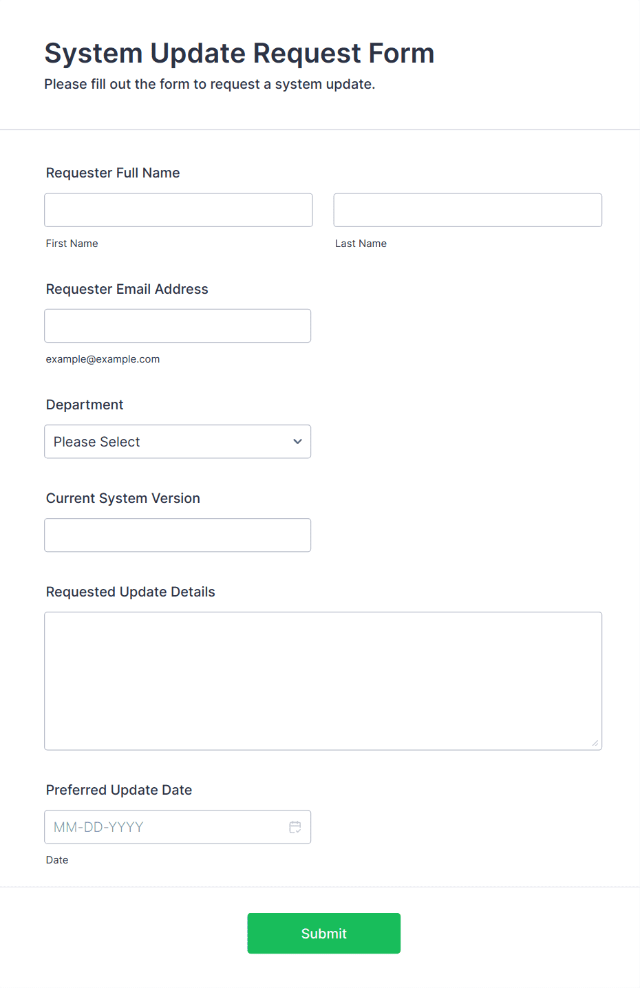 System Update Request Form Template | Jotform