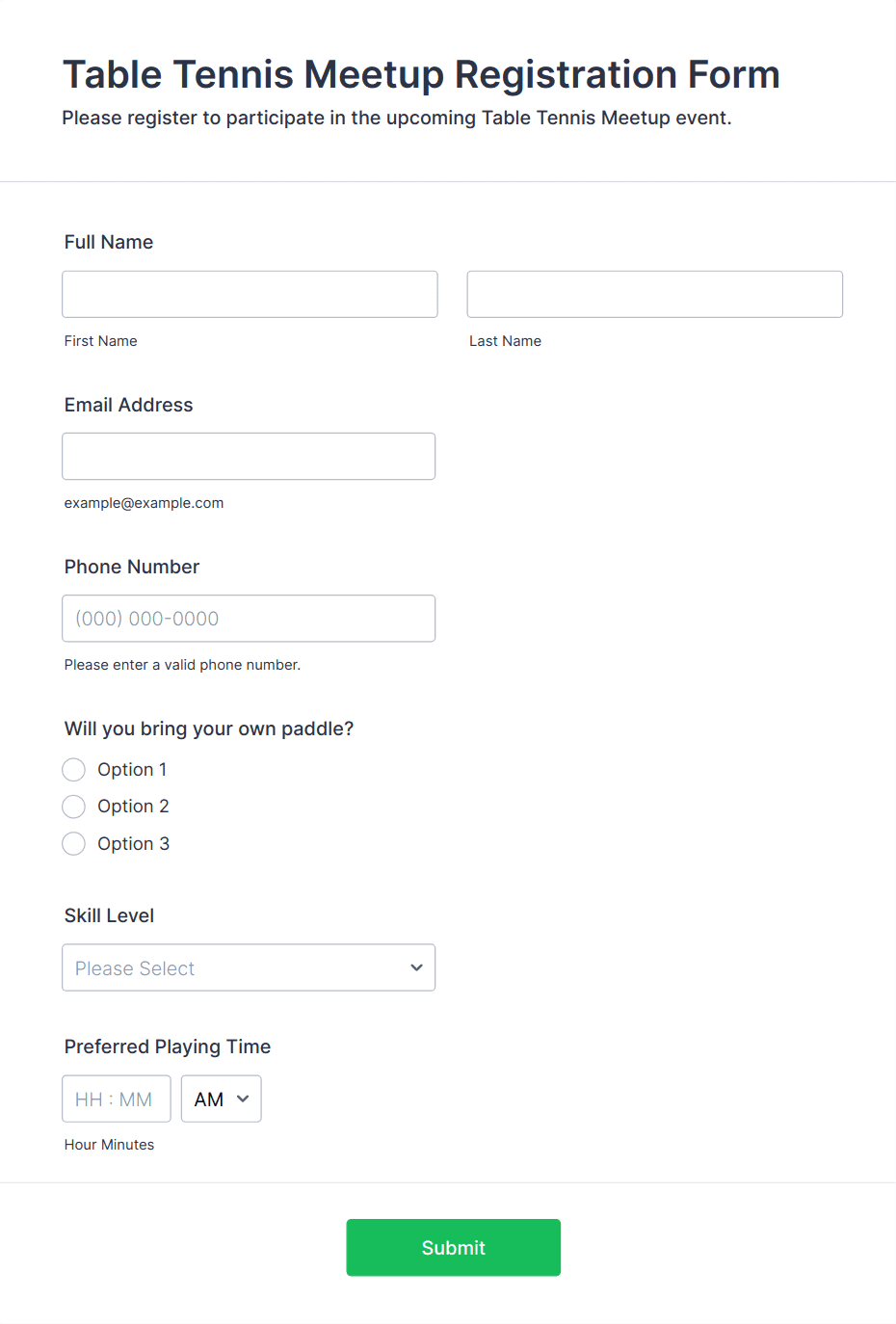 Table Tennis Meetup Registration Form Template | Jotform