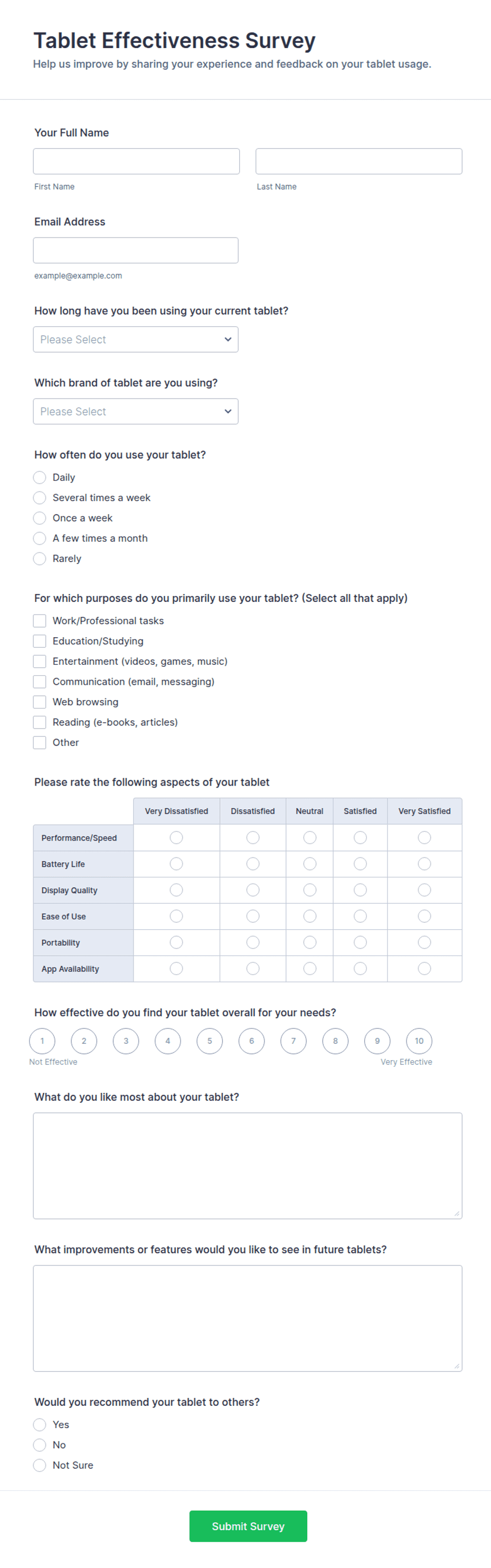 Tablet Effectiveness Survey Form Template | Jotform