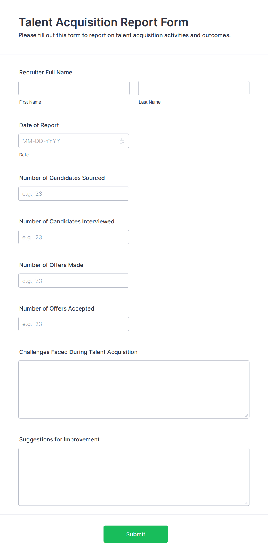 Talent Acquisition Report Form Template | Jotform