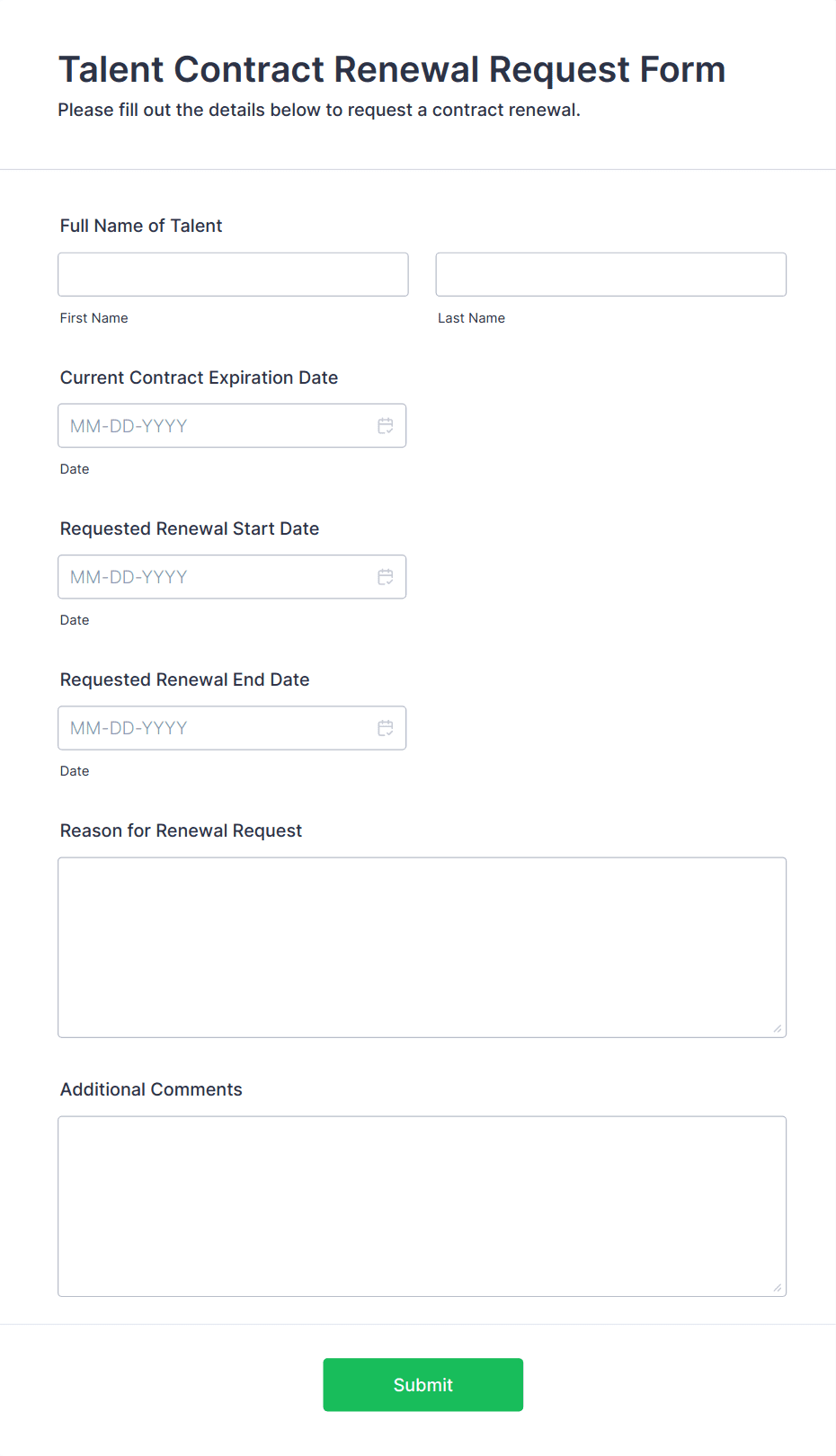 Talent Contract Renewal Request Form Template | Jotform