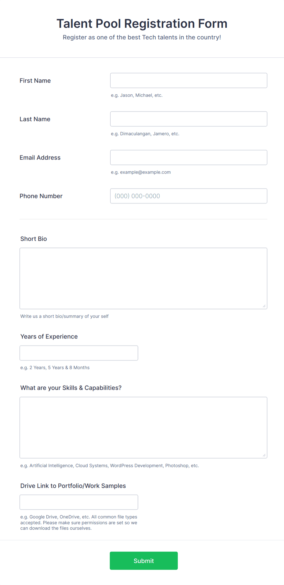 Talent Pool Registration Form Template | Jotform