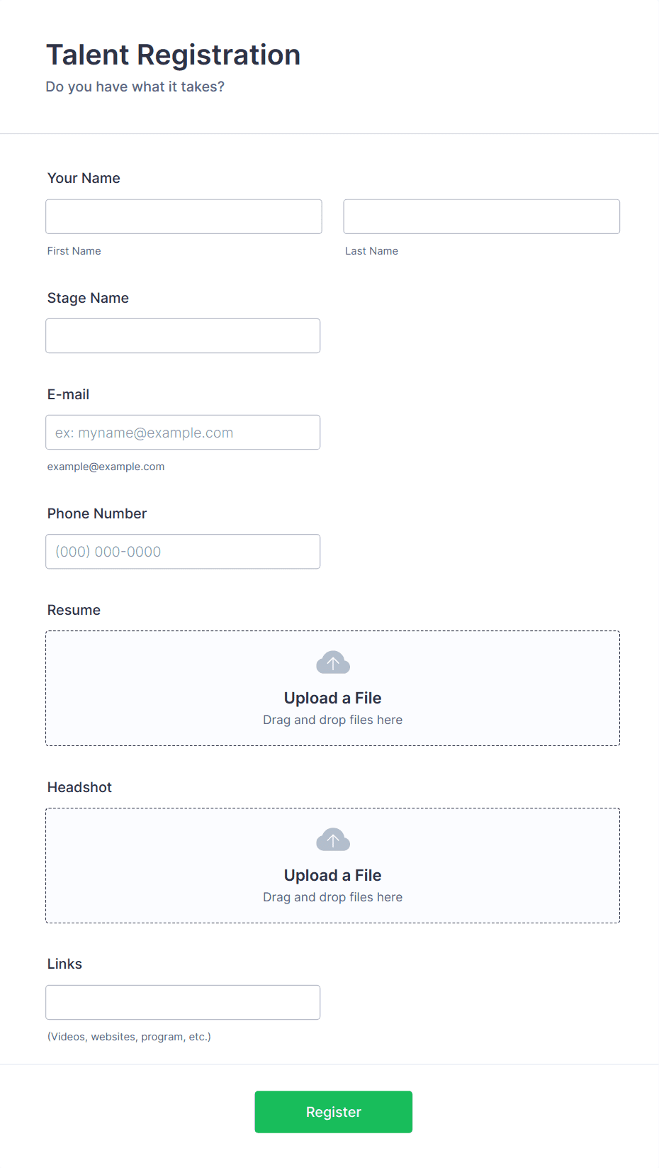 Talent Registration Form Template | Jotform