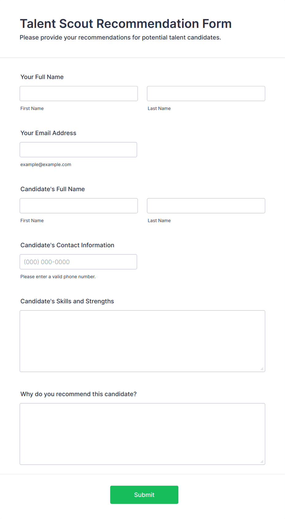 Talent Scout Recommendation Form Template | Jotform