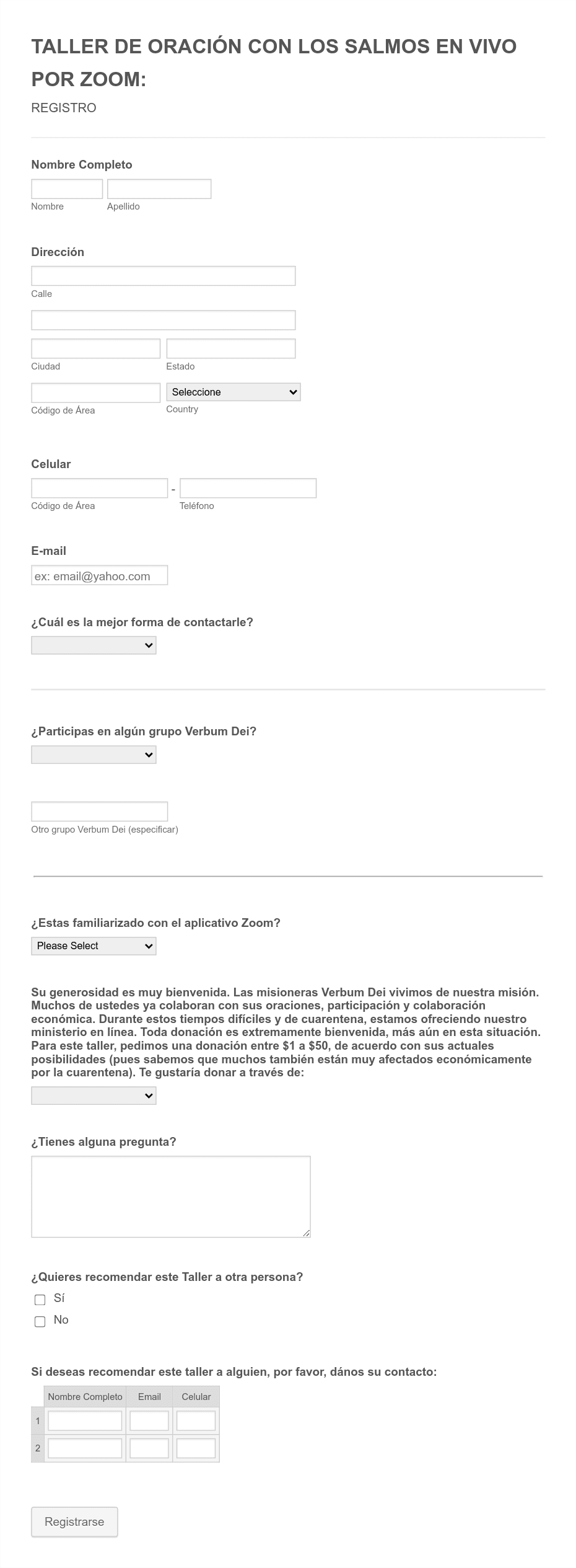 Taller de Oracion con los Salmos Plantilla de formulario | Jotform