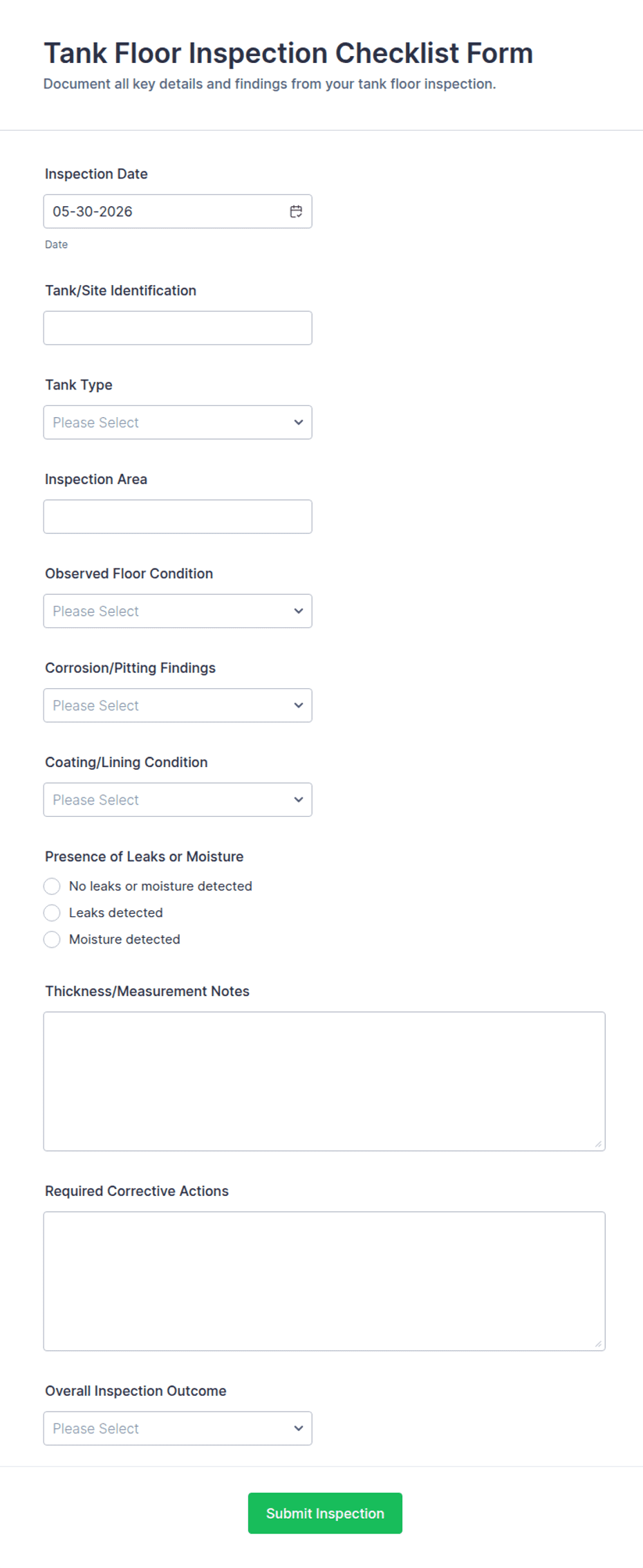 Tank Floor Inspection Checklist Form Template | Jotform