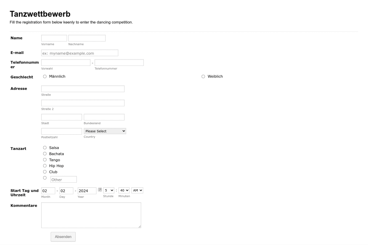 Tanzwettbewerb Formularvorlage | Jotform