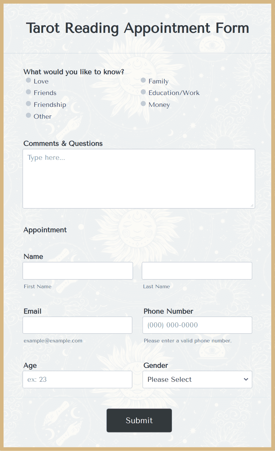 Tarot Reading Appointment Form Template | Jotform