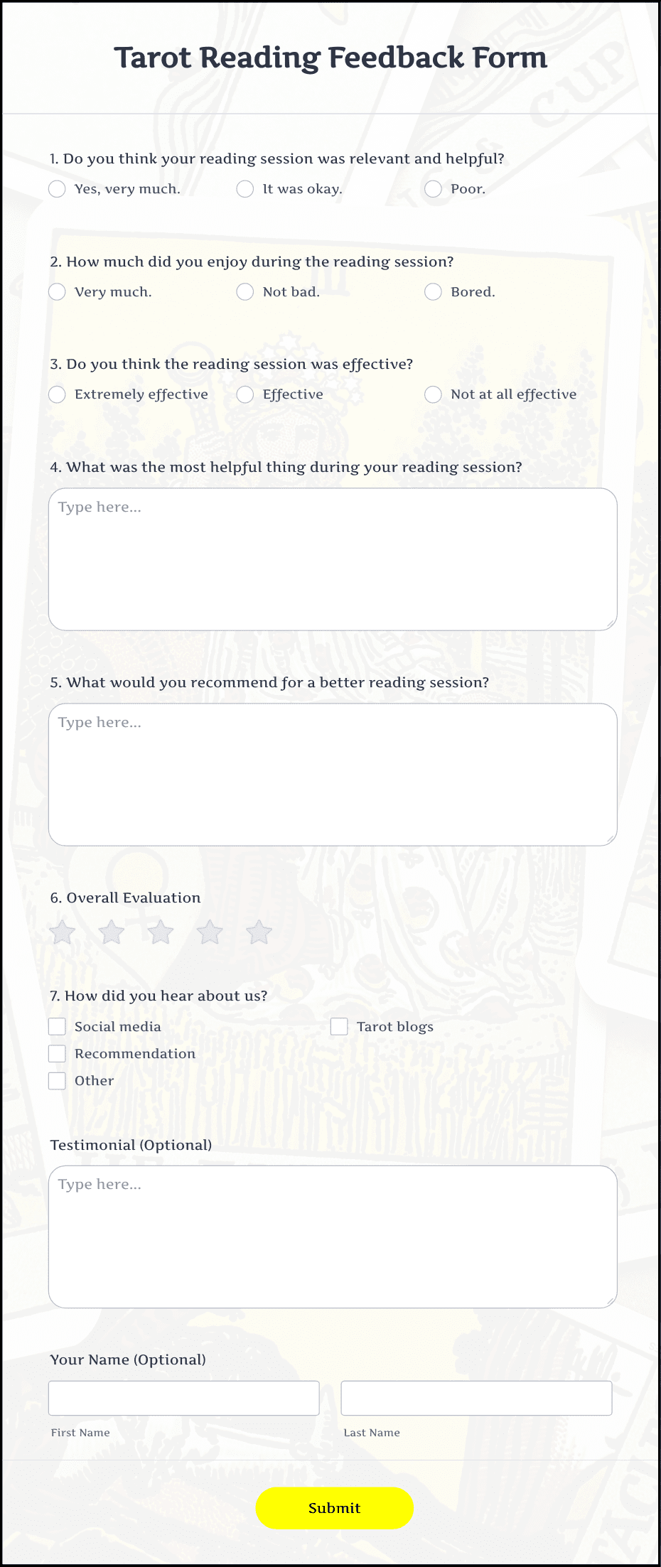 Tarot Reading Feedback Form Template | Jotform