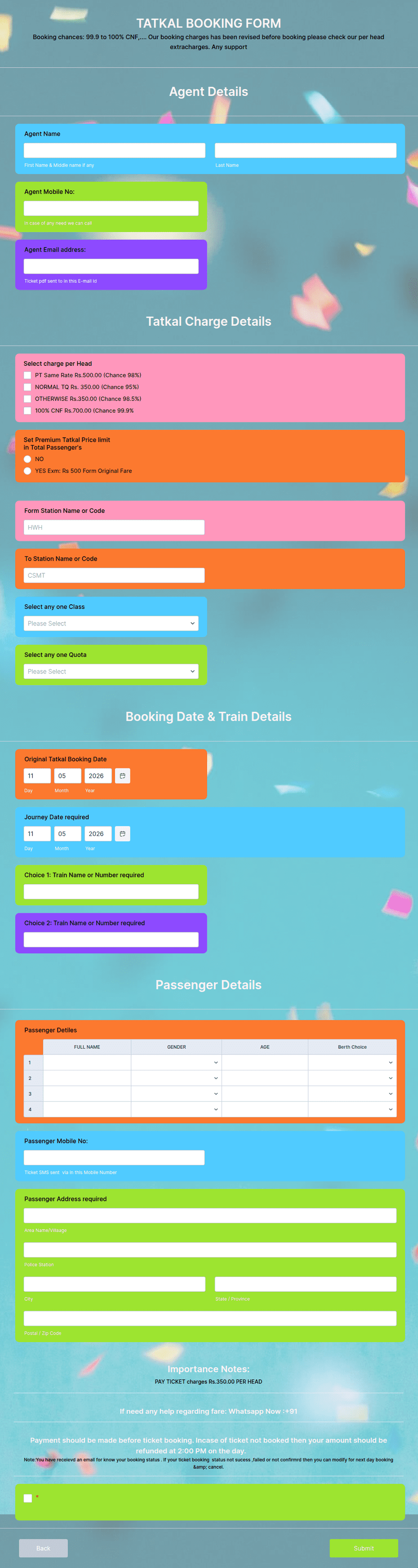 Tatkal Booking Form | Jotform