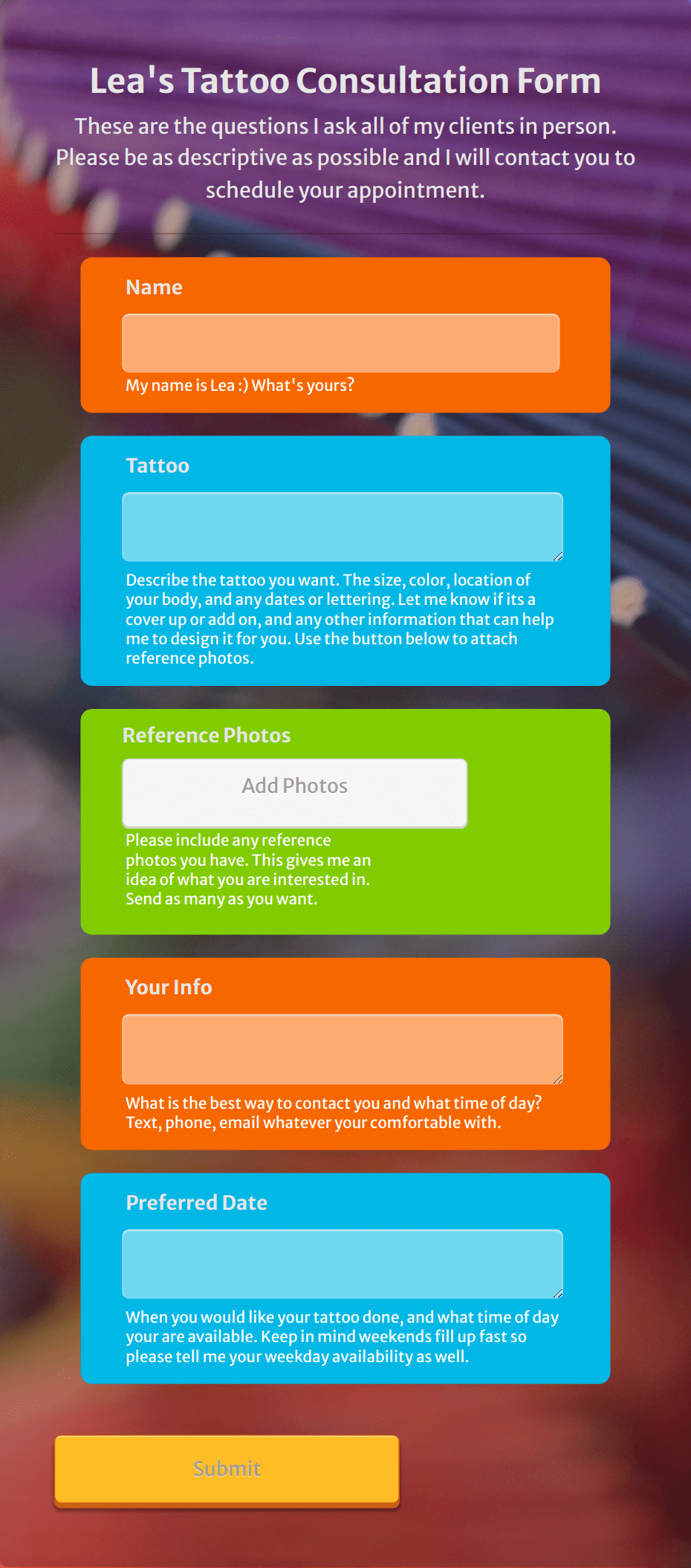 Tattoo Consultation Form Template | Jotform