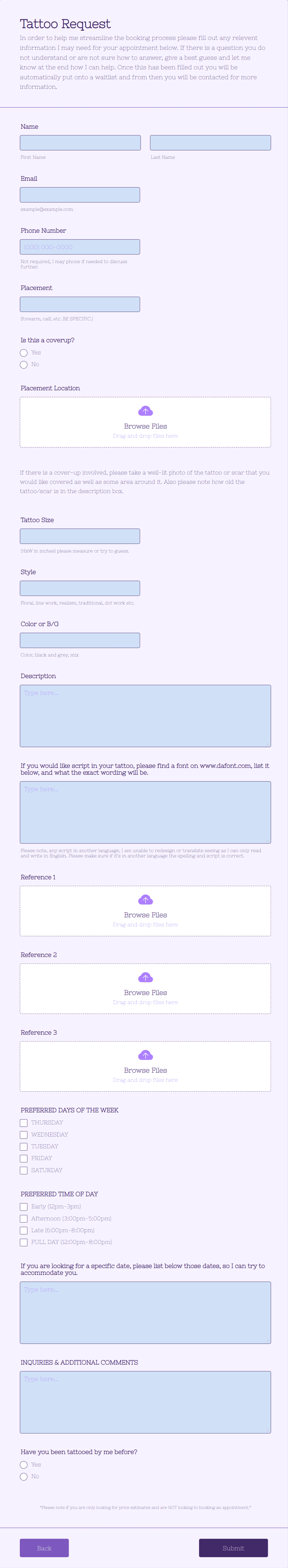 Tattoo Request Form Template | Jotform