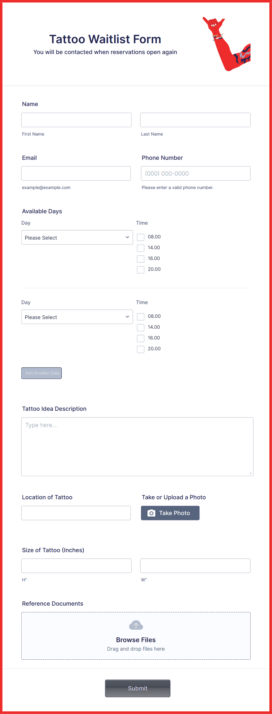 Tattoo Waitlist Form Template | Jotform