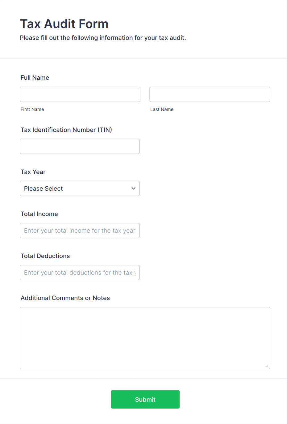 Tax Audit Form Template | Jotform