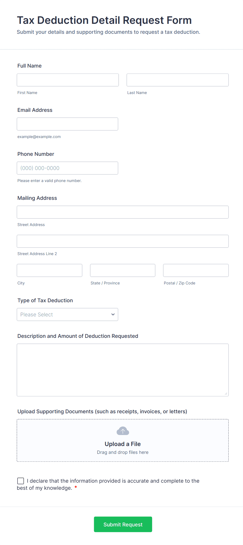 Tax Deduction Detail Request Form Template | Jotform