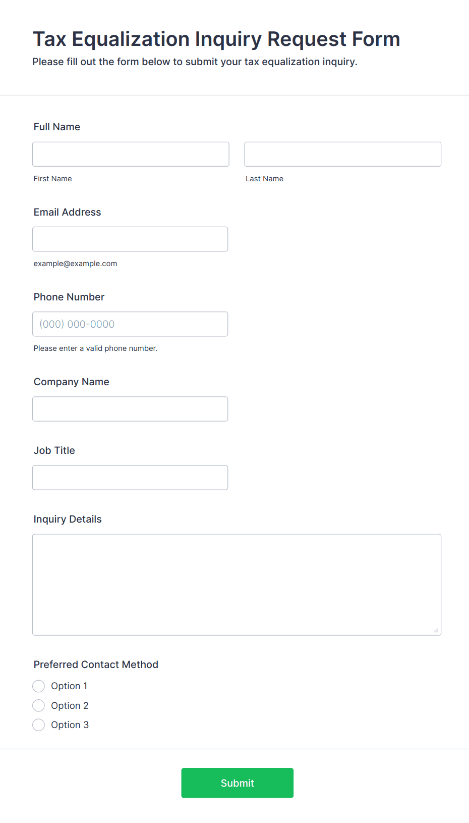Tax Equalization Inquiry Request Form Template | Jotform