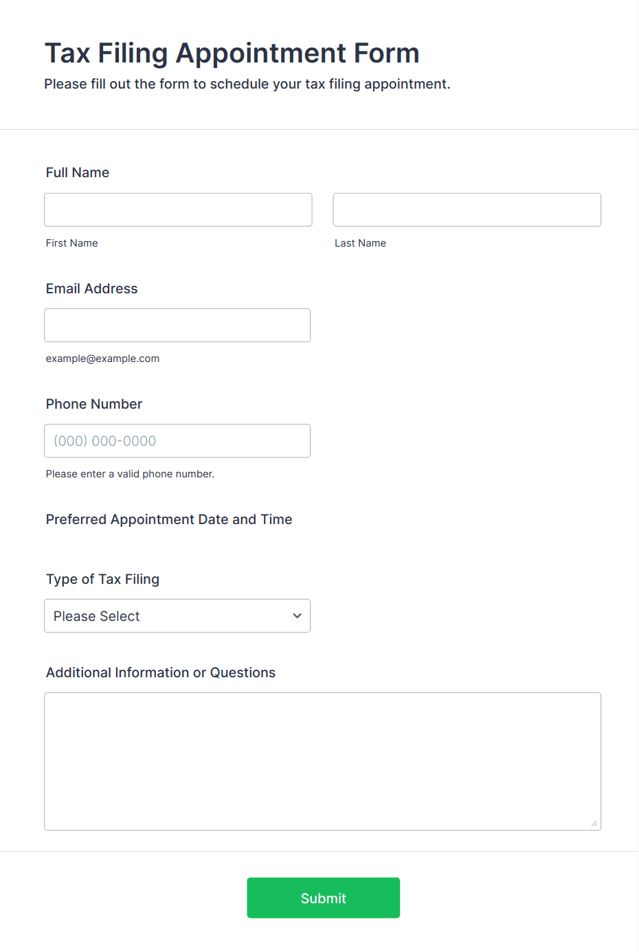 Tax Filing Appointment Form Template | Jotform