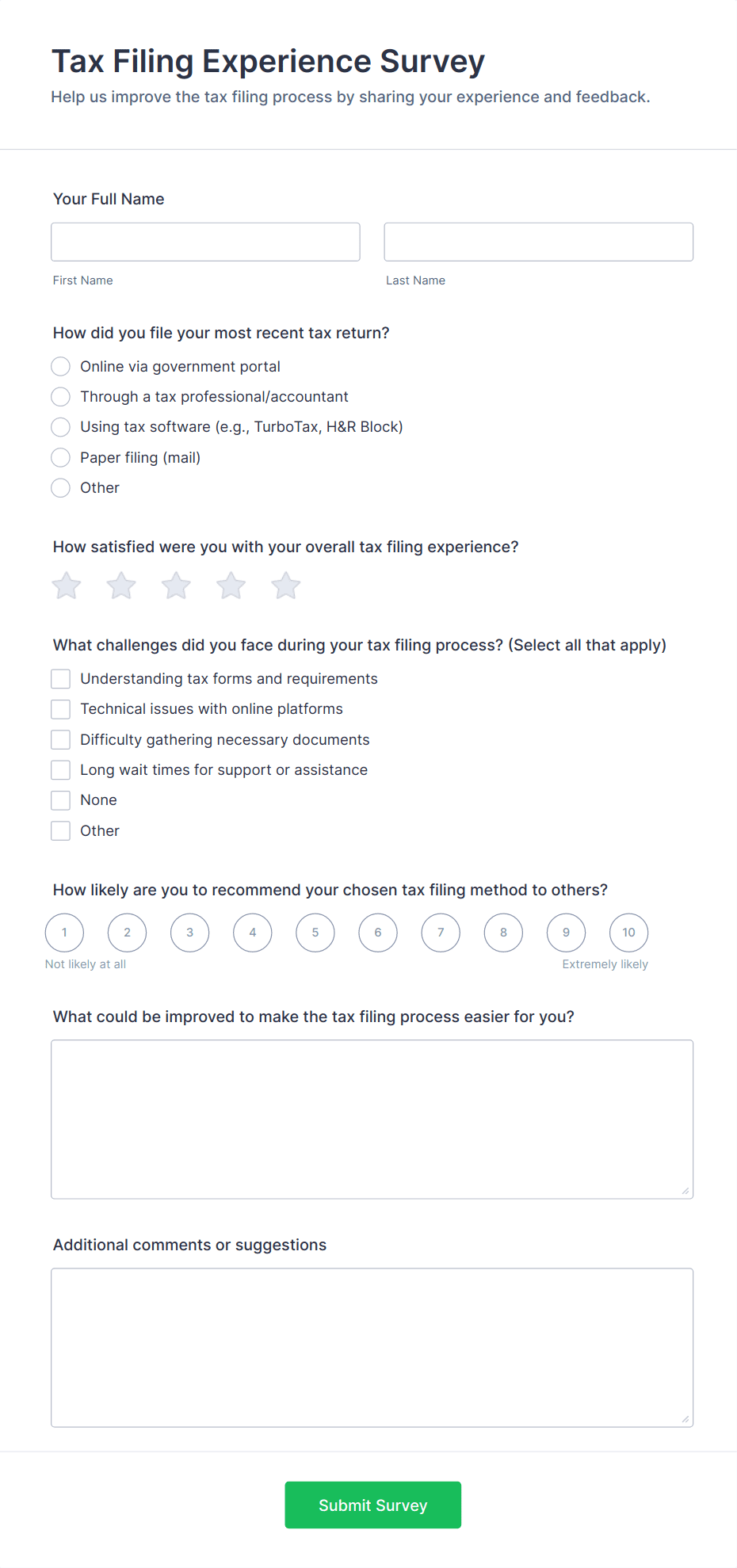 Tax Filing Experience Survey Form Template | Jotform