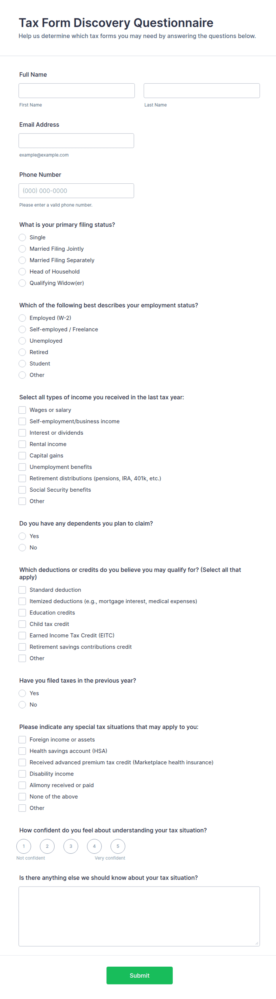 Tax Form Discovery Questionnaire | Jotform