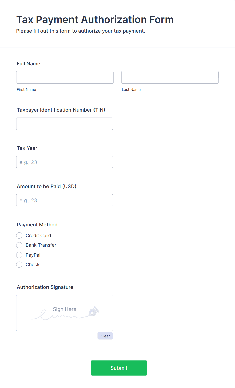 Tax Payment Authorization Form Template | Jotform