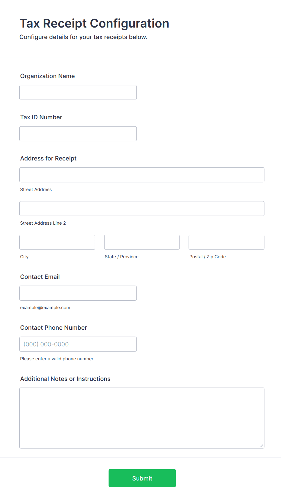 Tax Receipt Configuration Form Template | Jotform