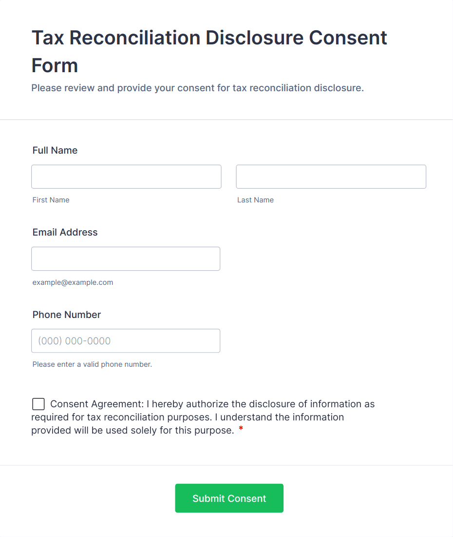 Tax Reconciliation Disclosure Consent Form Template | Jotform
