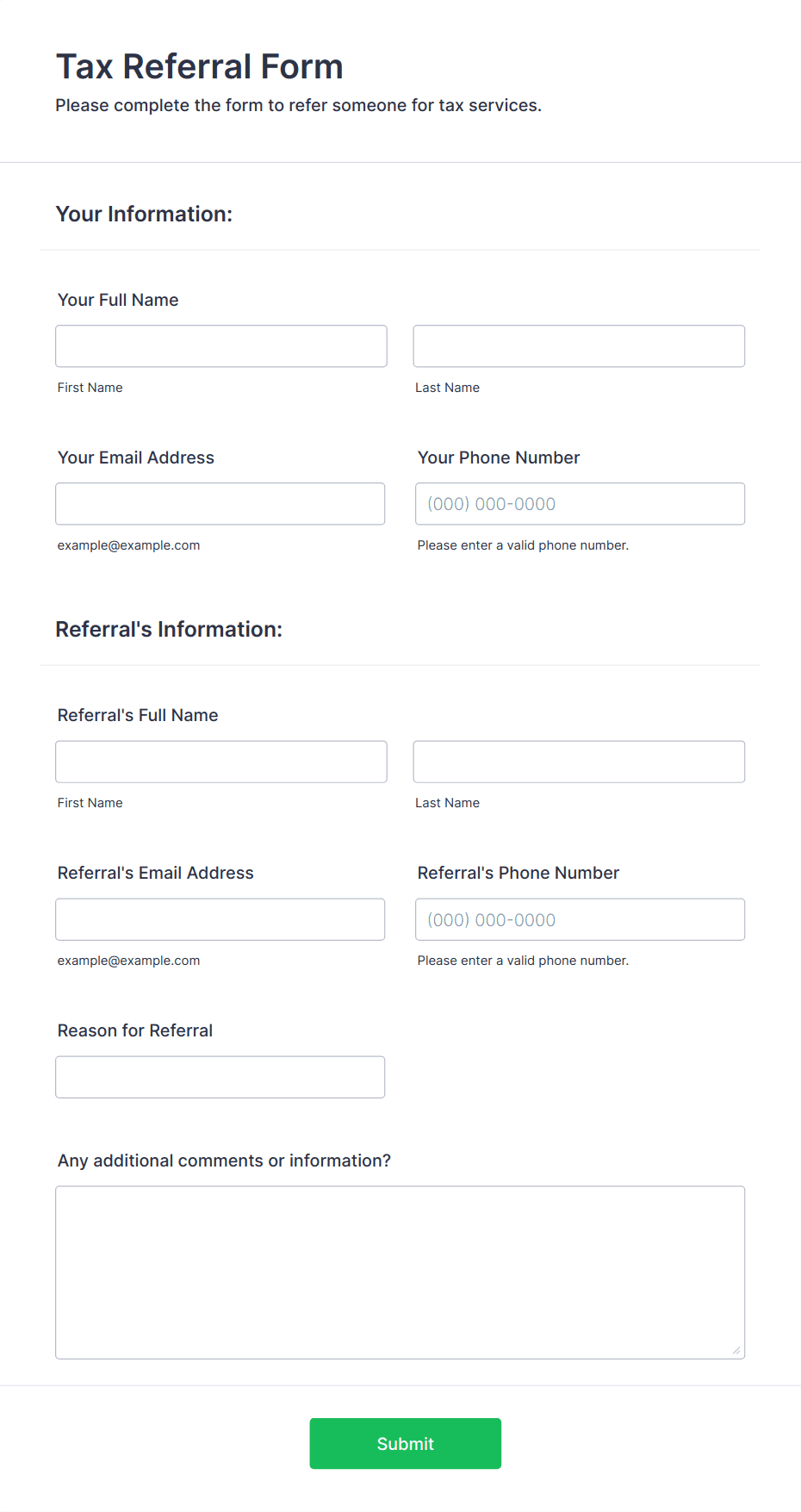Tax Referral Form Template | Jotform