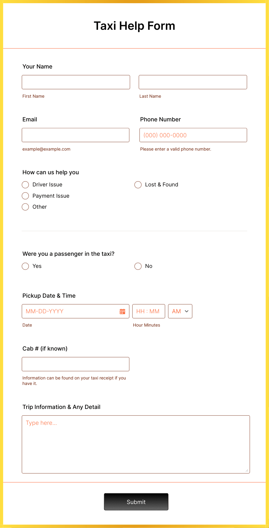 Taxi Help Form Template | Jotform