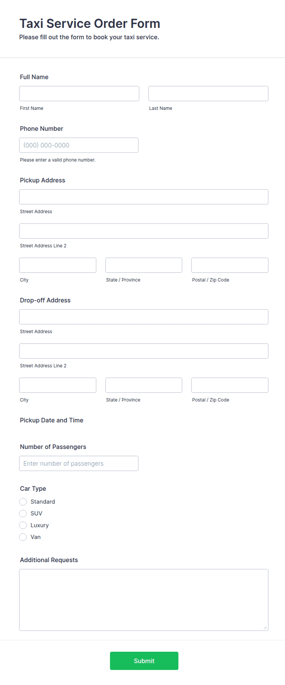 Taxi Service Order Form Template | Jotform