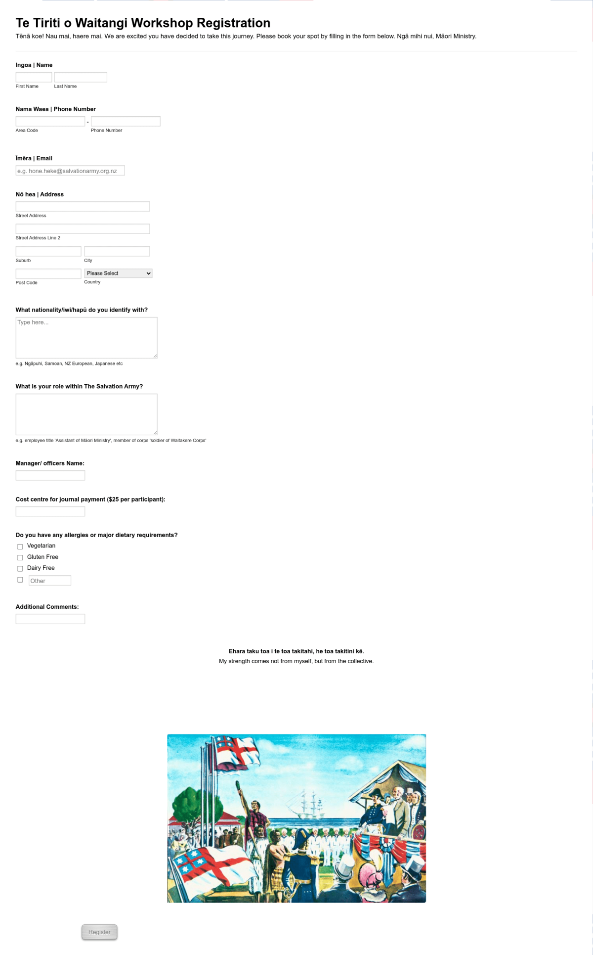 Te Tiriti o Waitangi Workshop Registration Form Template | Jotform