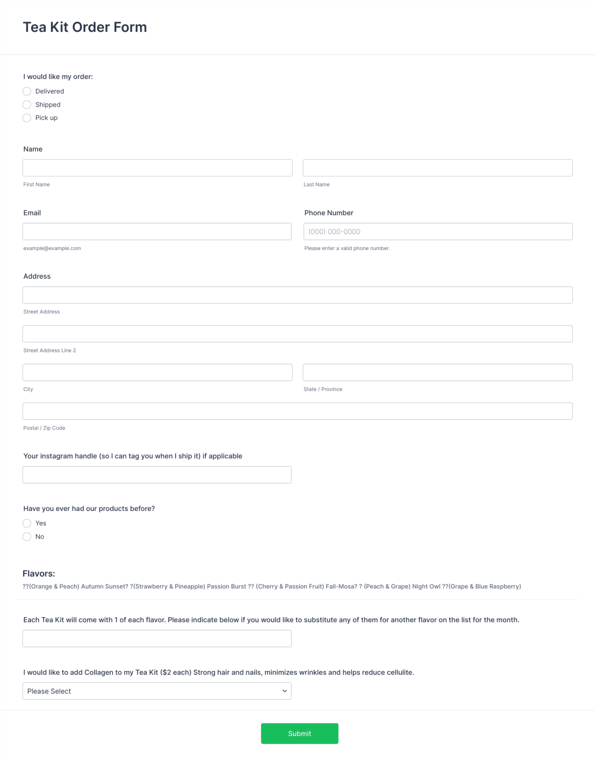 Tea Kit Order Form Template | Jotform