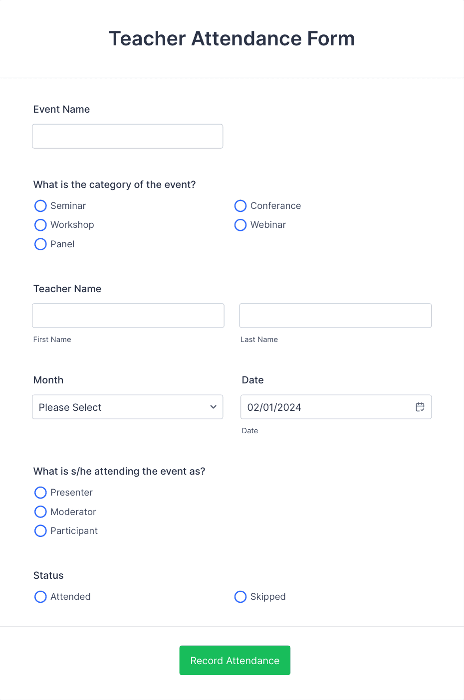 Teacher Attendance Form Template | Jotform