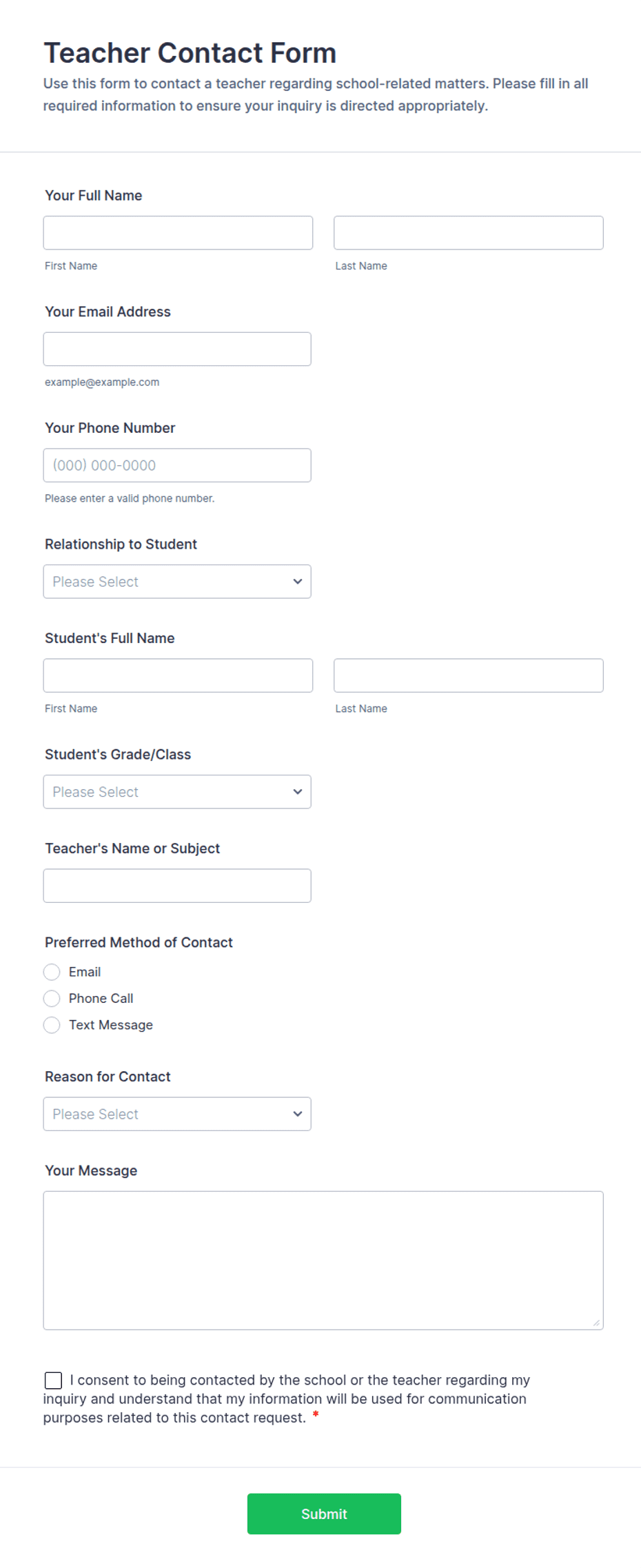 Teacher Contact Form Template | Jotform